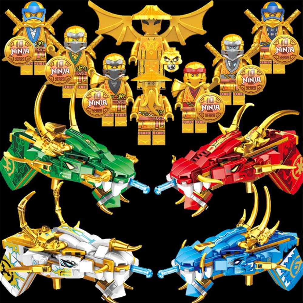 Gold lloyd Zane Jay Kai Dragon Head Guns ninjago Custom minifigure toys