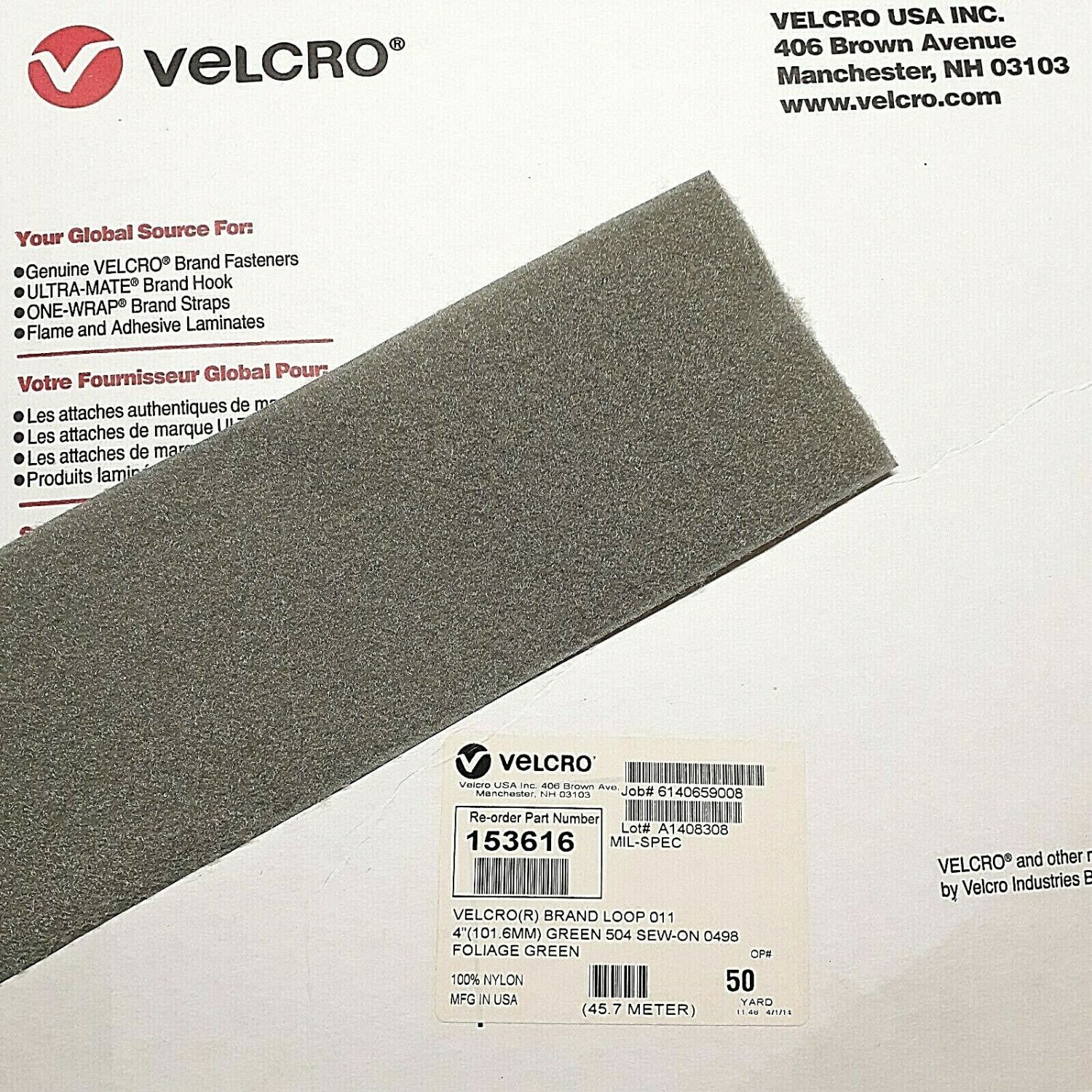 4" Velcro® Brand MIL-SPEC Foliage Green SEW-ON Strip - LOOP(soft) SIDE ...