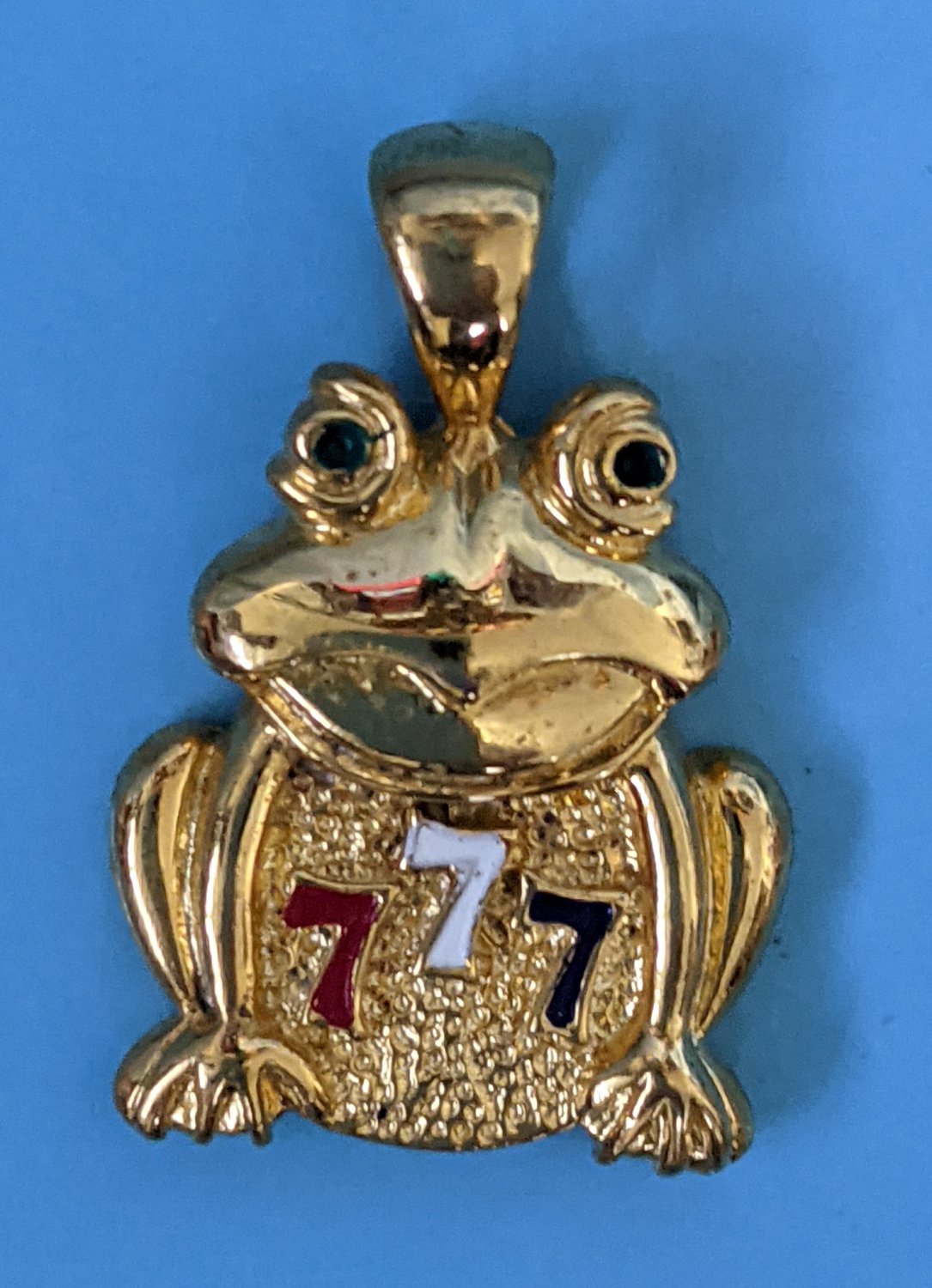 Slot Machine Gold Good Luck Frog Necklace Charm Triple 7s