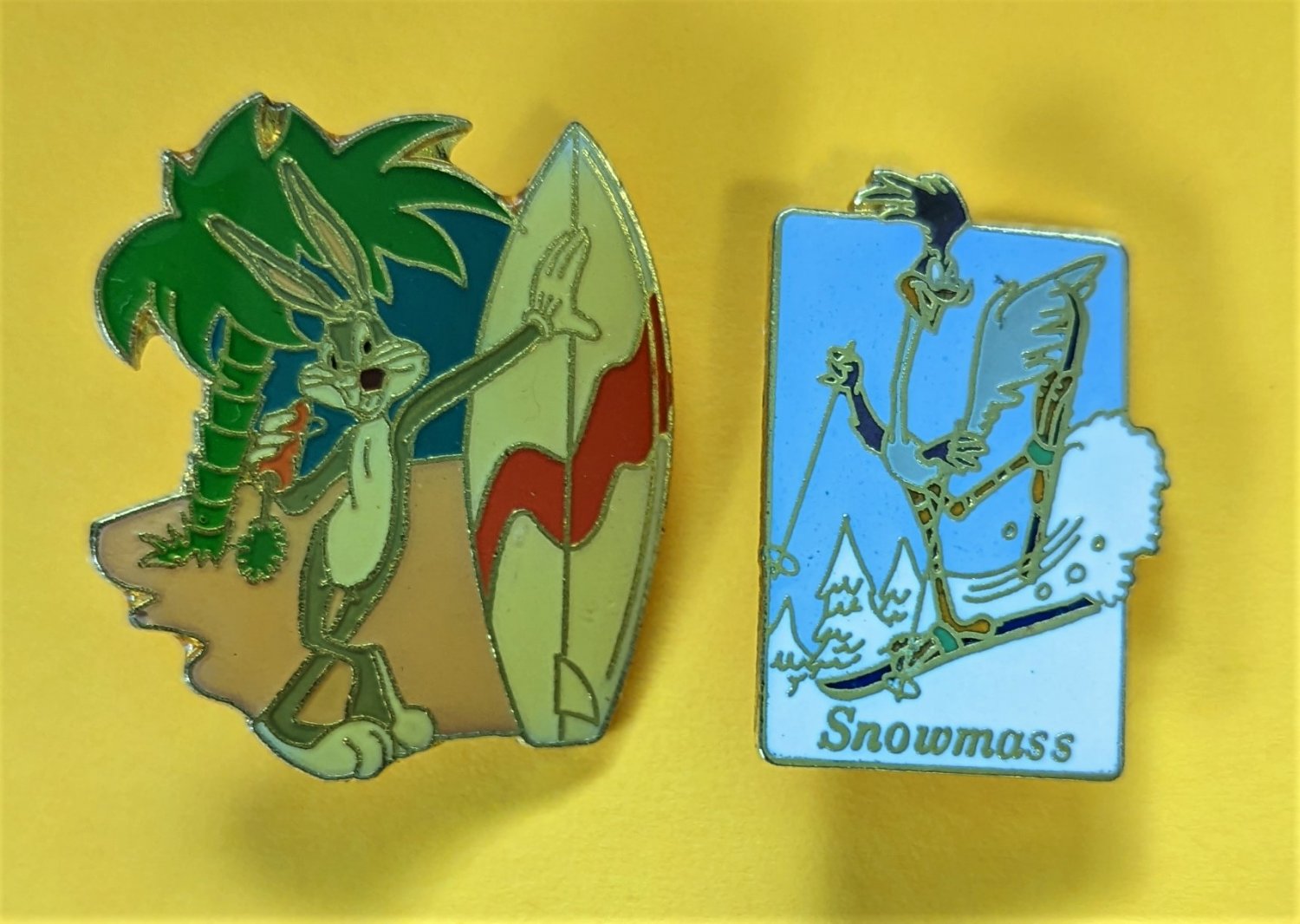 Bugs Bunny + Road Runner Snowmass Ski Enamel Lapel Pins