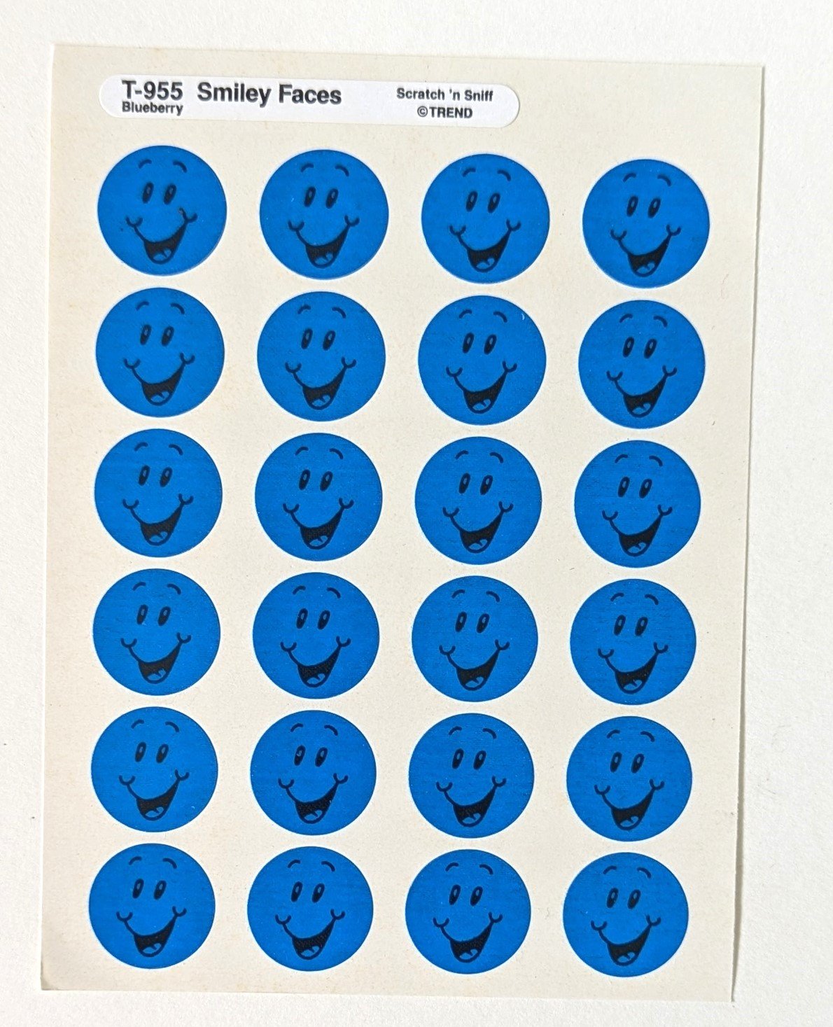 Vintage Scratch N Sniff Stickers Blueberry Smiley Faces Sheet T-955