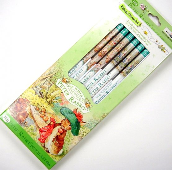 WOLRD OF PETER RABBIT 6 wooden PENCIL SET #2/HB beatrix potter green NEW