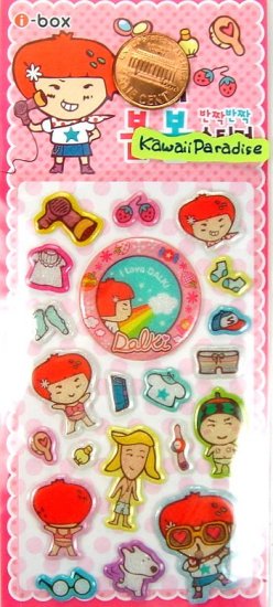 kawaii korean anime STRAWBERRY GIRL dalki glitter PUFFY STICKERS ...