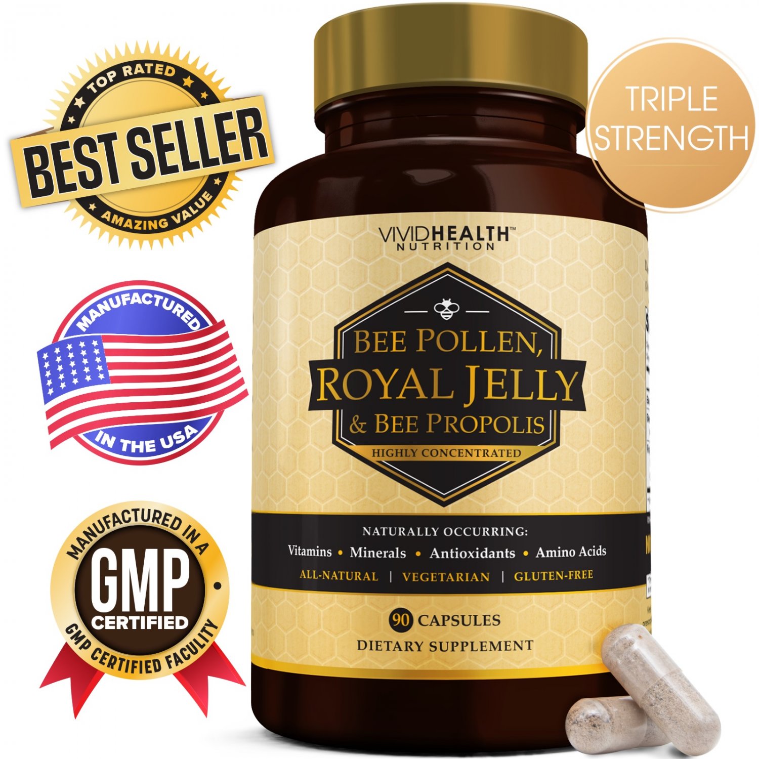 ROYAL JELLY Supplement with BEE POLLEN & PROPOLIS Immune System Booster ...