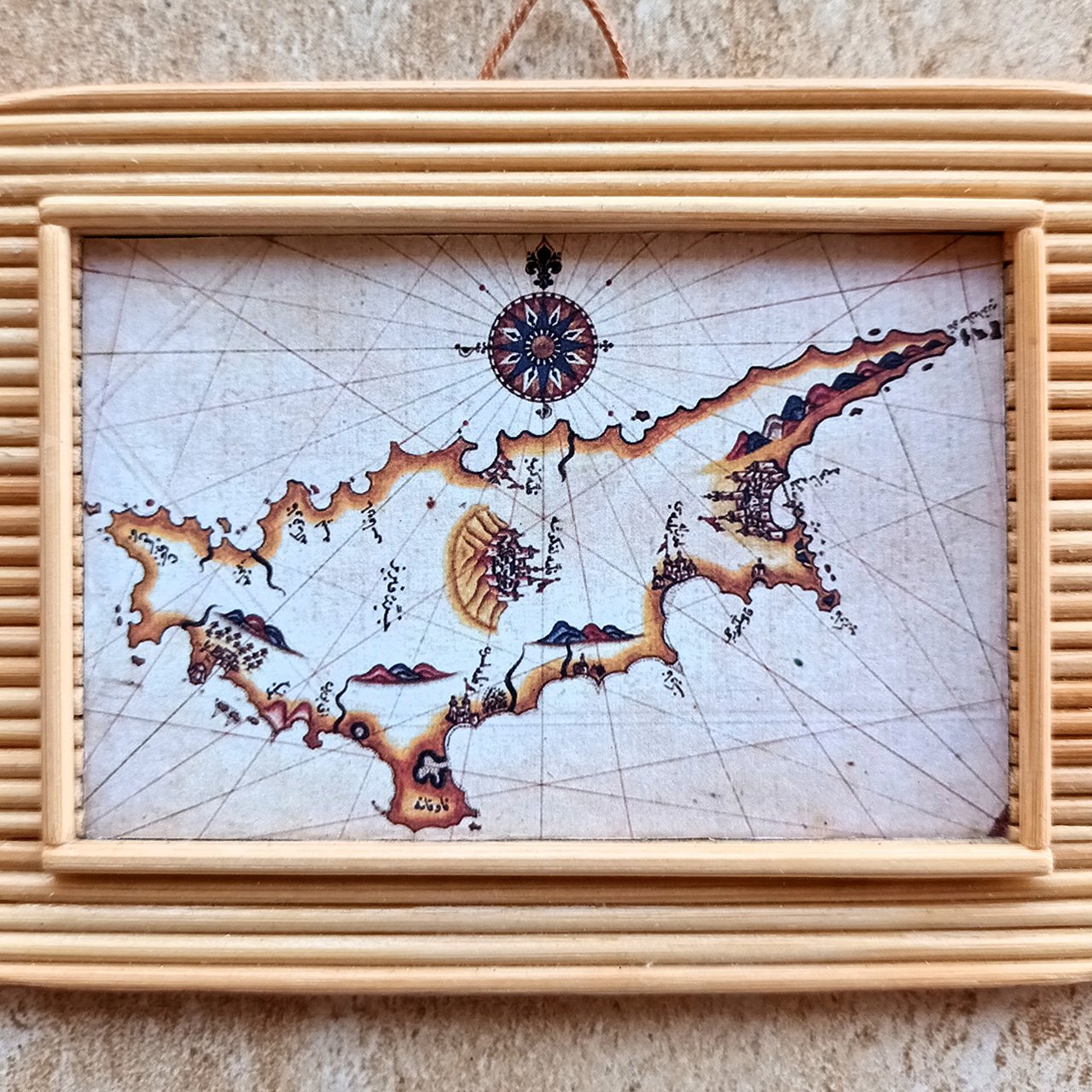 Cyprus Map Decoration Art Handmade 150x85mm Bamboo Sticks 01704