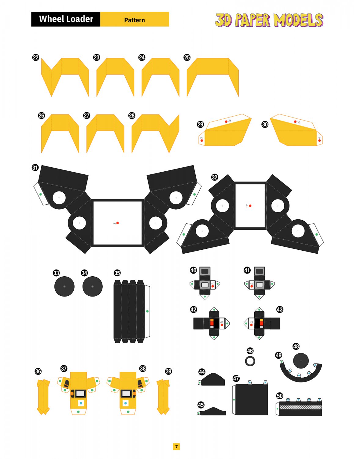 Wheel Loader 3D Paper Model - DIY Handicraft - Template DOWNLOAD PDF