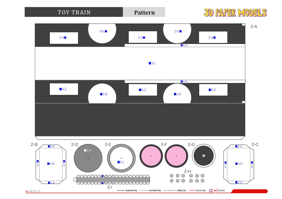 TOY TRAIN 3D PAPER MODEL - DIY printable Toy Train - Toy Train Pattern ...