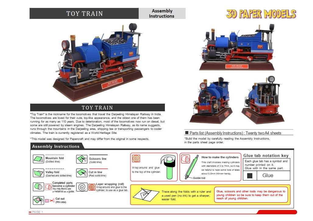 TOY TRAIN 3D PAPER MODEL - DIY printable Toy Train - Toy Train Pattern ...