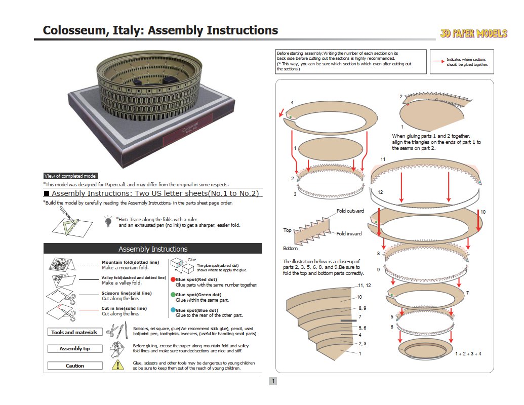 Colosseum, Italy 3D Paper Model digital download printable PDF arts and ...