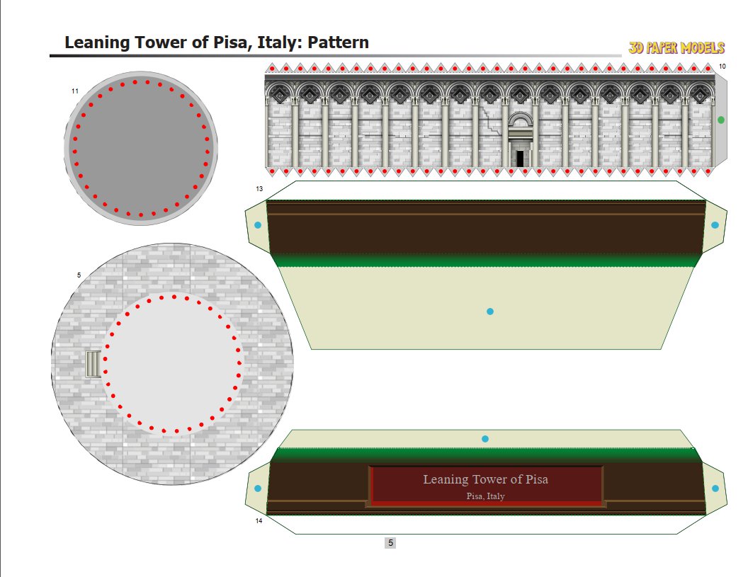 Leaning Tower of Pisa, Italy 3D Paper Model download printable PDF arts ...