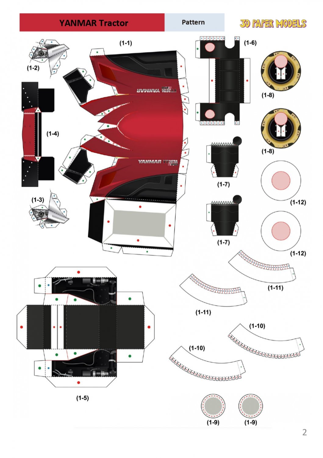 YANMAR Tractor 3D Paper Model, DIY 3D Papercraft Template, kids adults ...