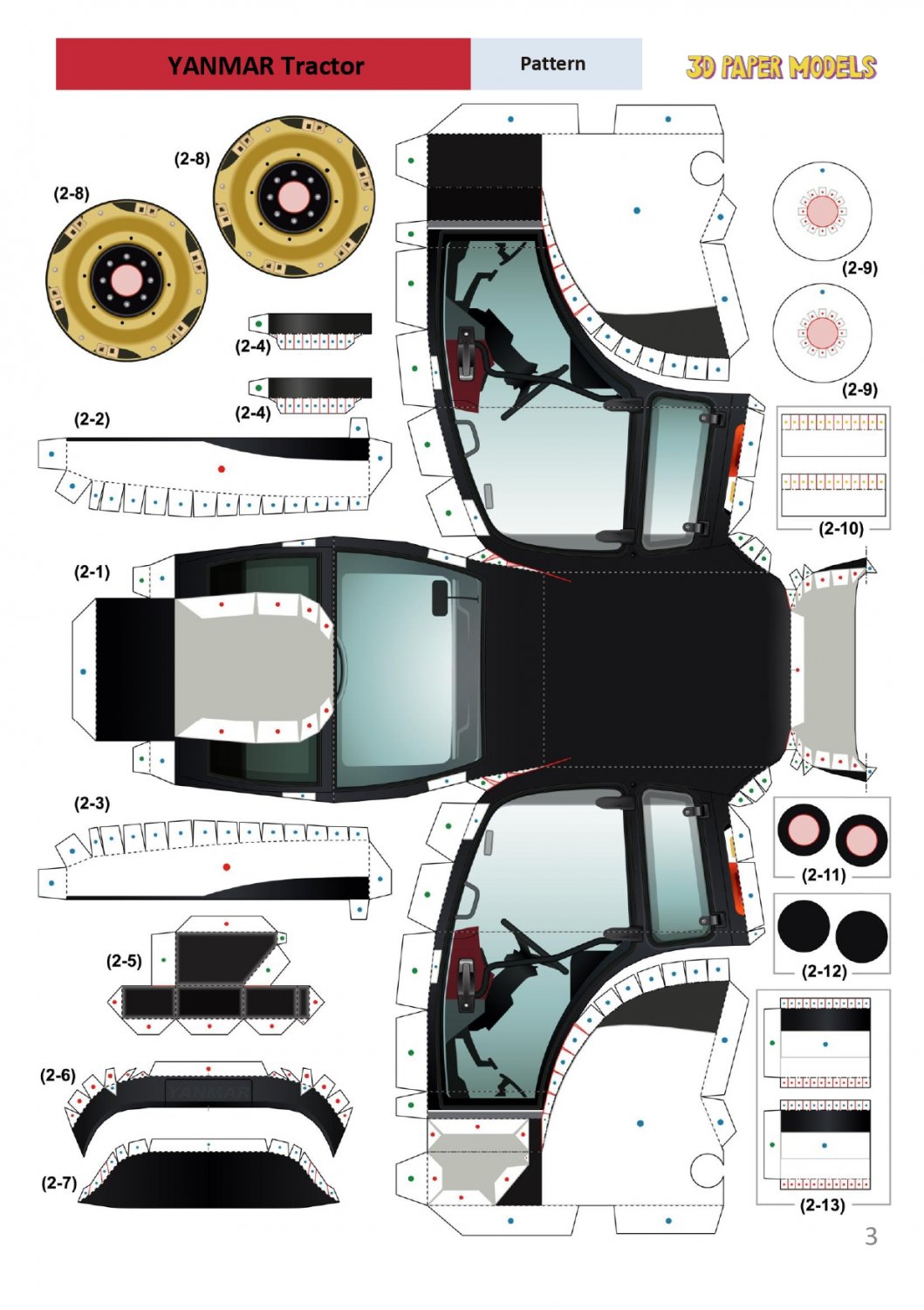 YANMAR Tractor 3D Paper Model, DIY 3D Papercraft Template, kids adults ...