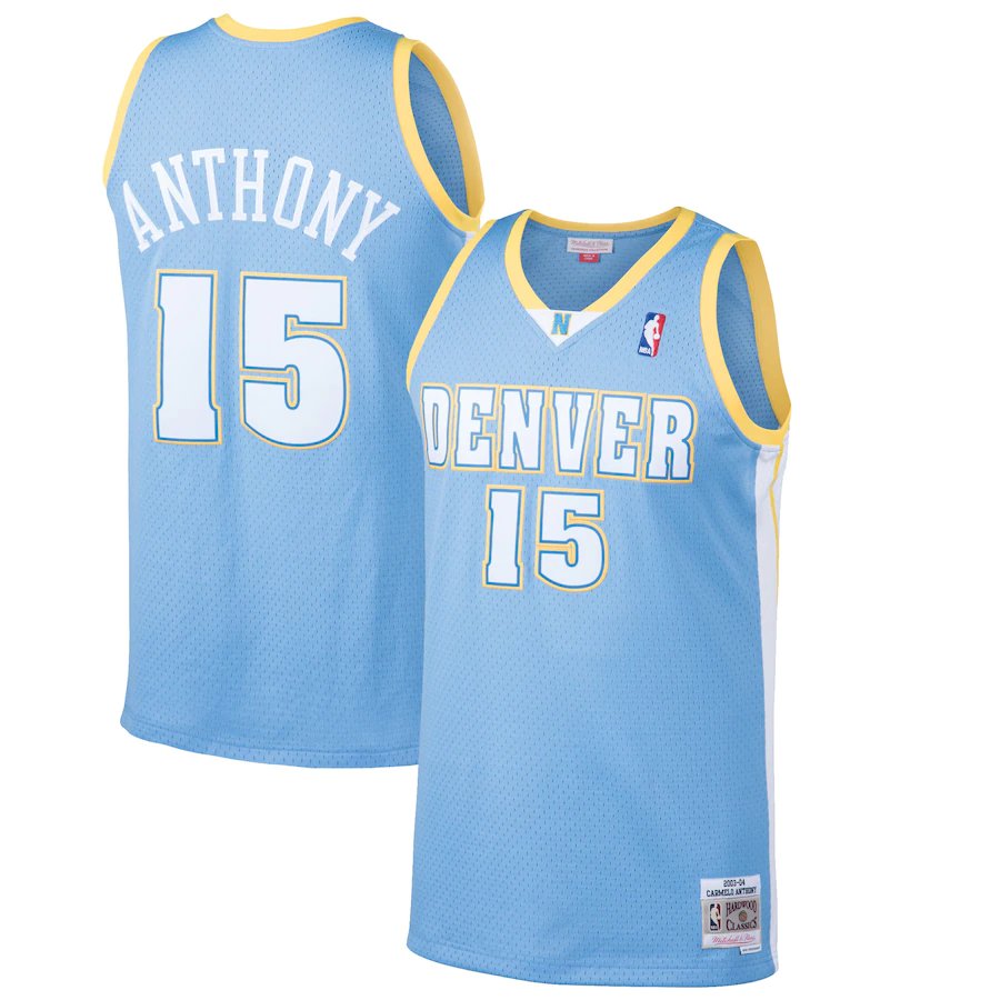 Mens Carmelo Anthony Denver Nuggets throwback jersey light blue