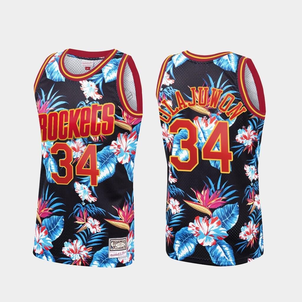 Men's Hakeem Olajuwon Rockets 34 flower jersey