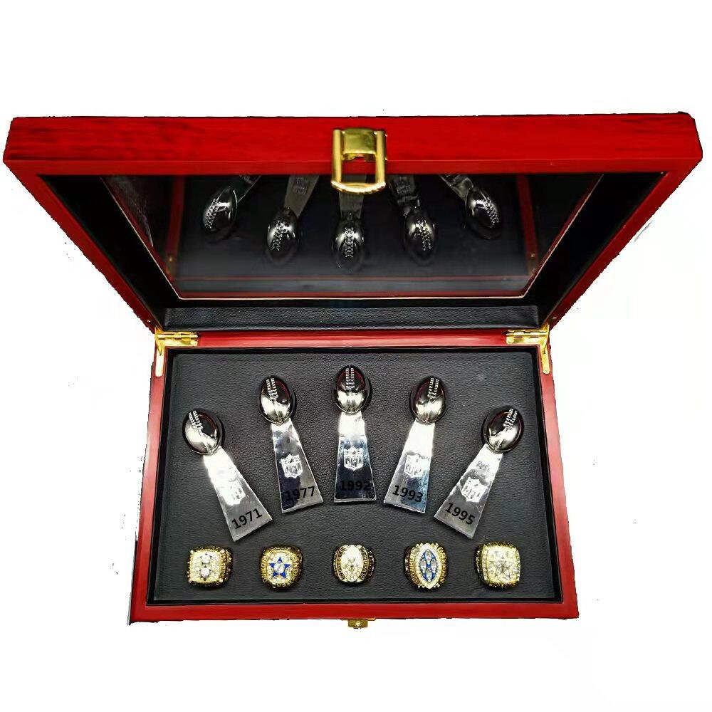 1993/1995/1992/1971/1977 Dallas Cowboy +NFL trophy+Wooden display box