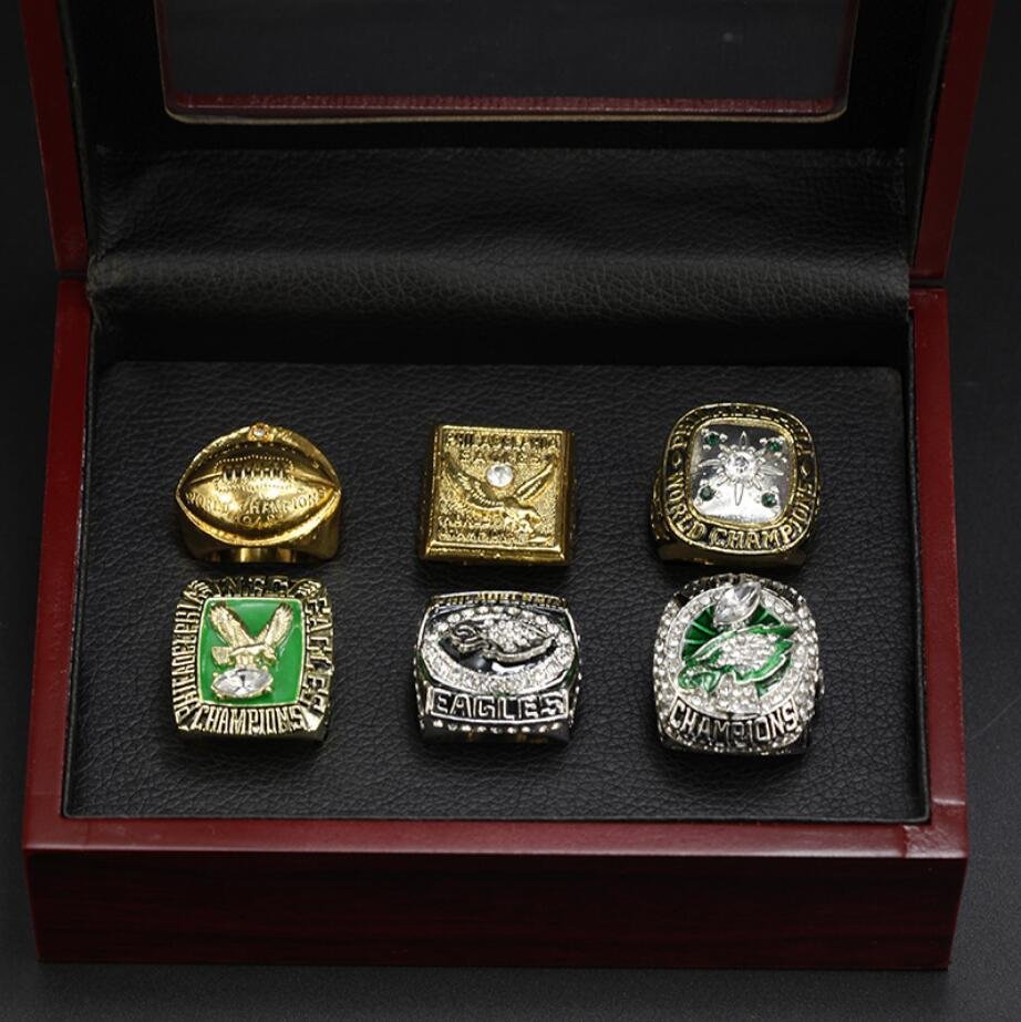A Set Philadelphia Eagles Super Bowl & NFC Championship Rings 6Pcs