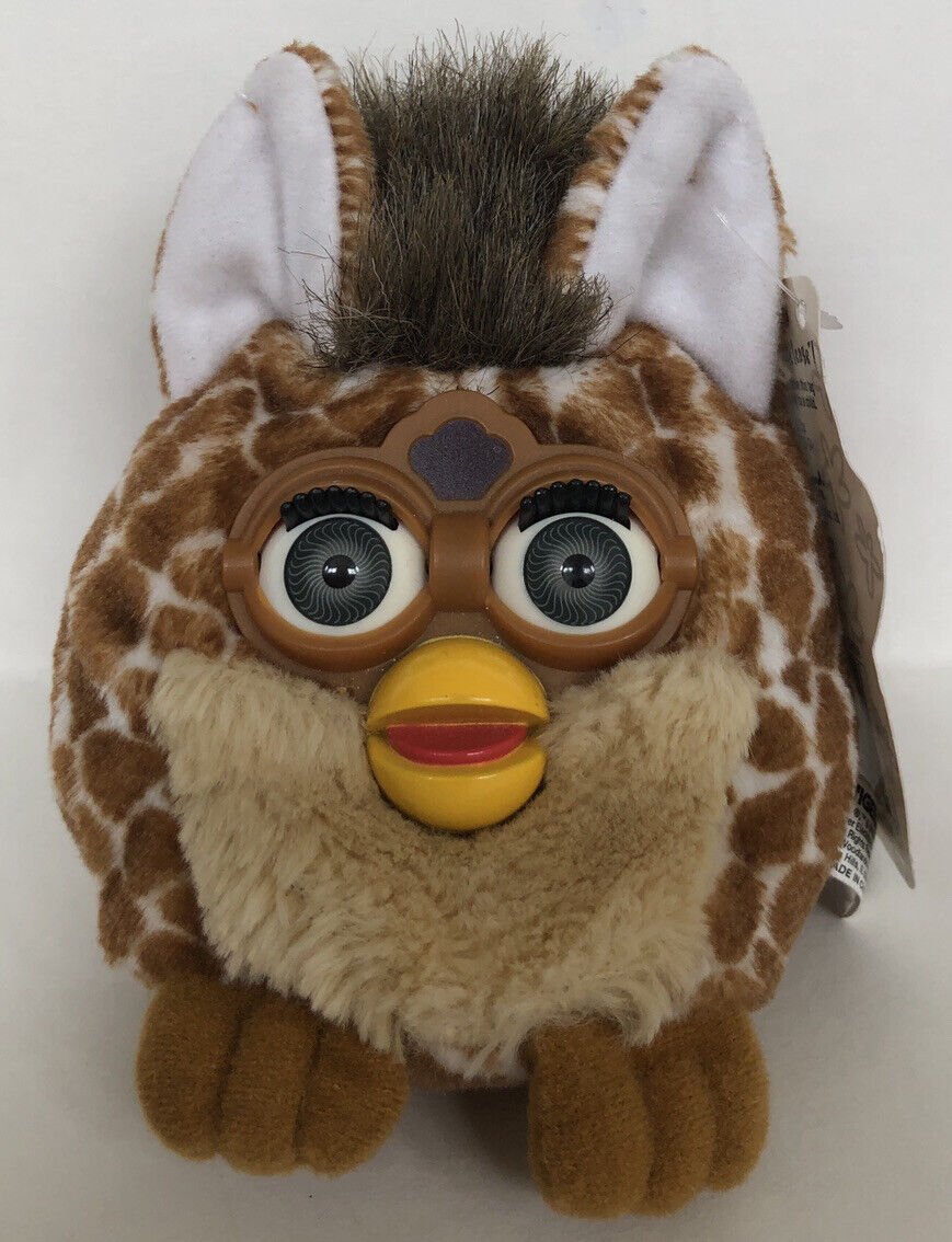 NEW Furby Buddies 1999 Hug Please Giraffe Gray Eyes Beanie Plush Toy