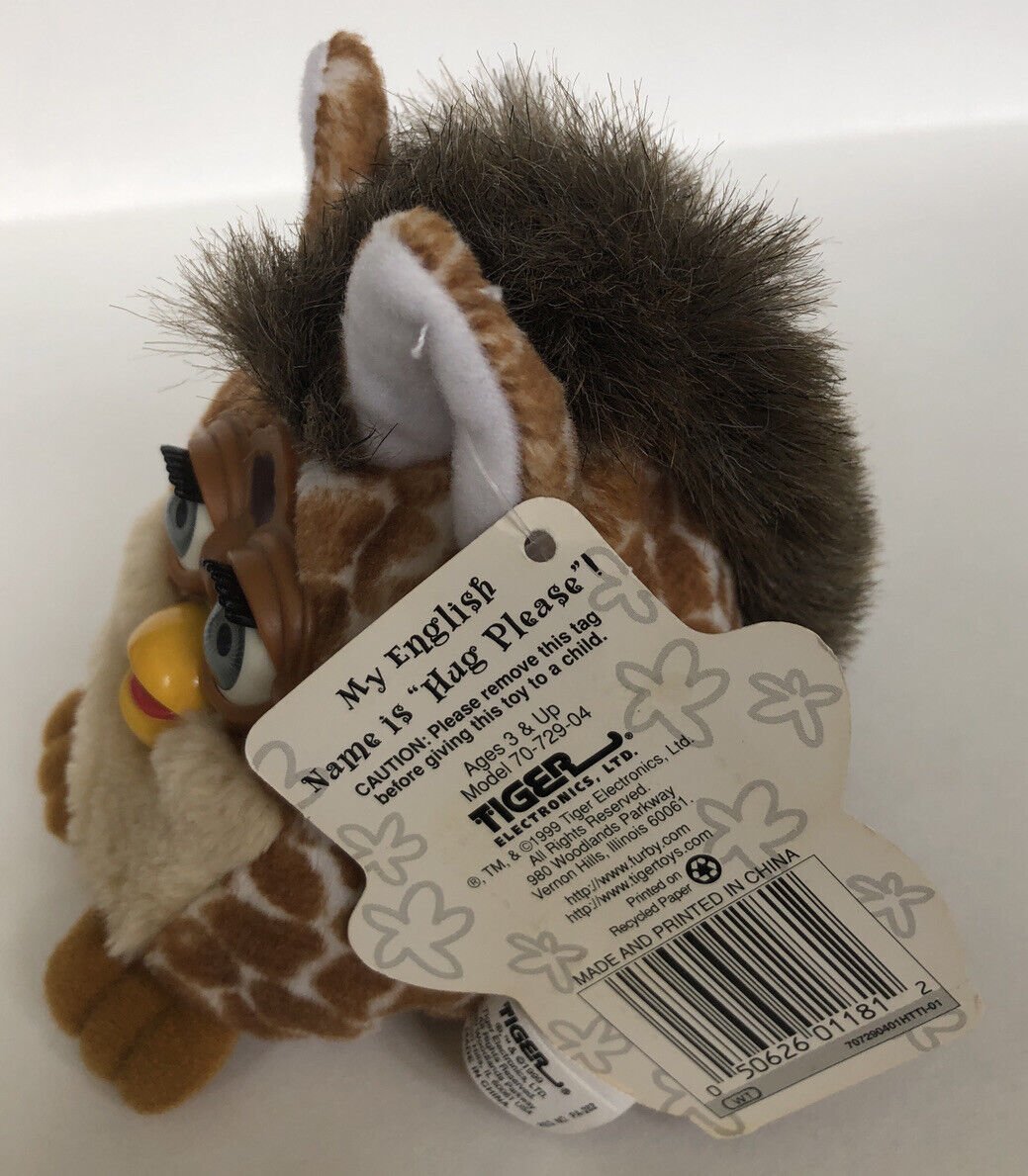 NEW Furby Buddies 1999 Hug Please Giraffe Gray Eyes Beanie Plush Toy