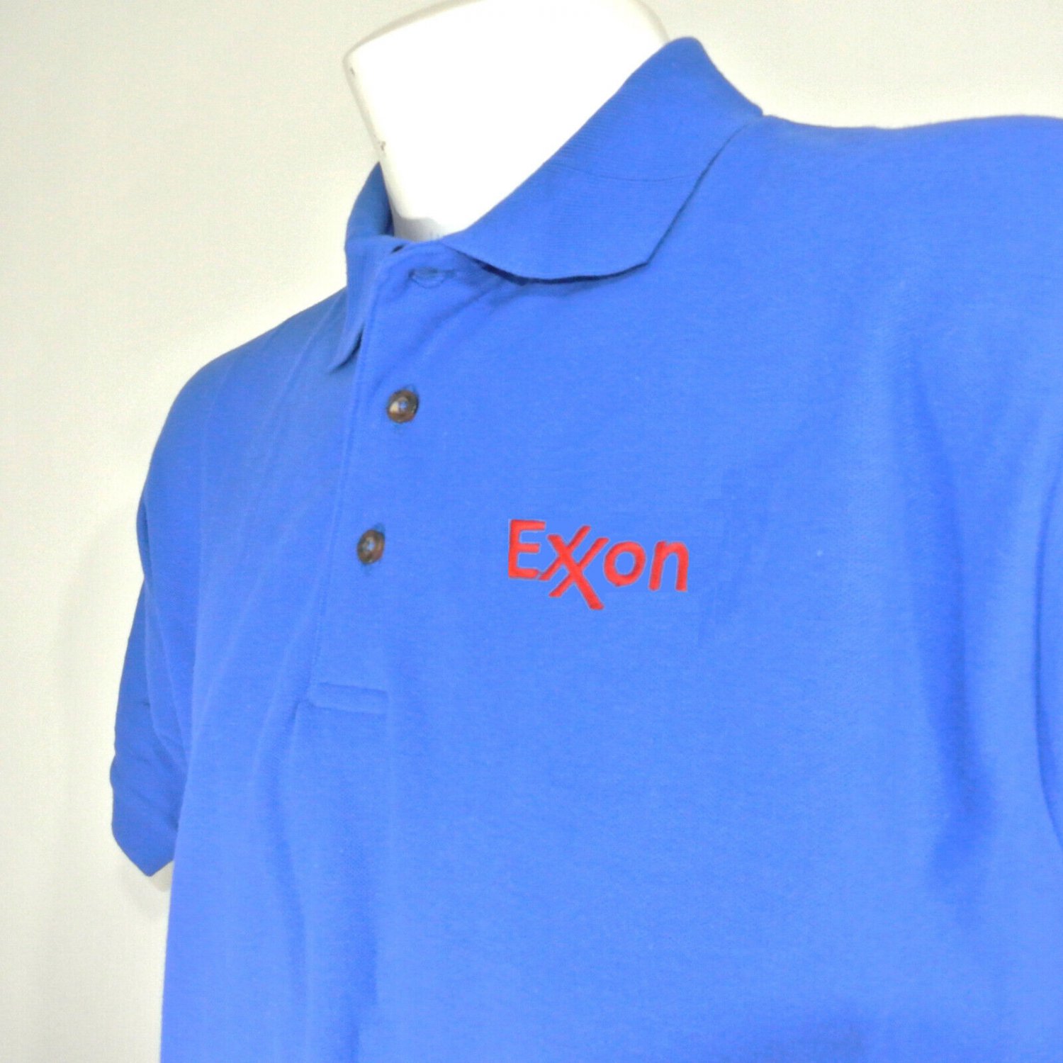 EXXON Gas Station Oil Employee Uniform Polo Shirt Blue Size L Large NEW