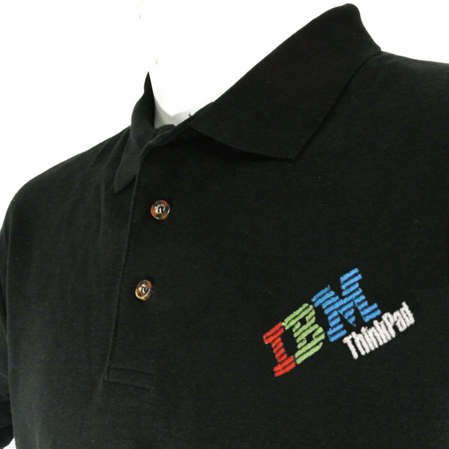 IBM ThinkPad Vintage Tech Employee Uniform Black Polo Shirt Size L Large