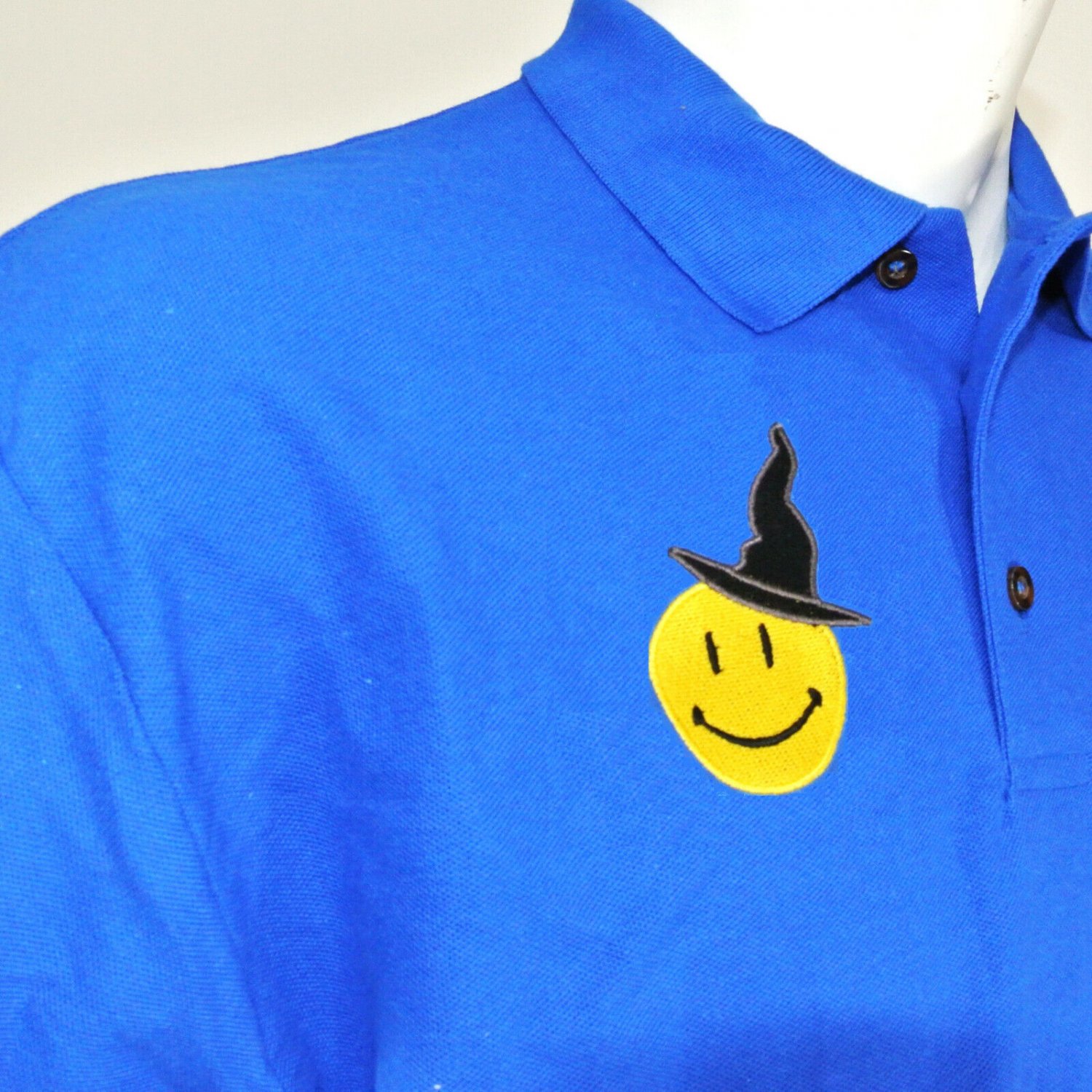 WALMART Halloween Smiley Employee Uniform Polo Shirt Blue Size M Medium NEW