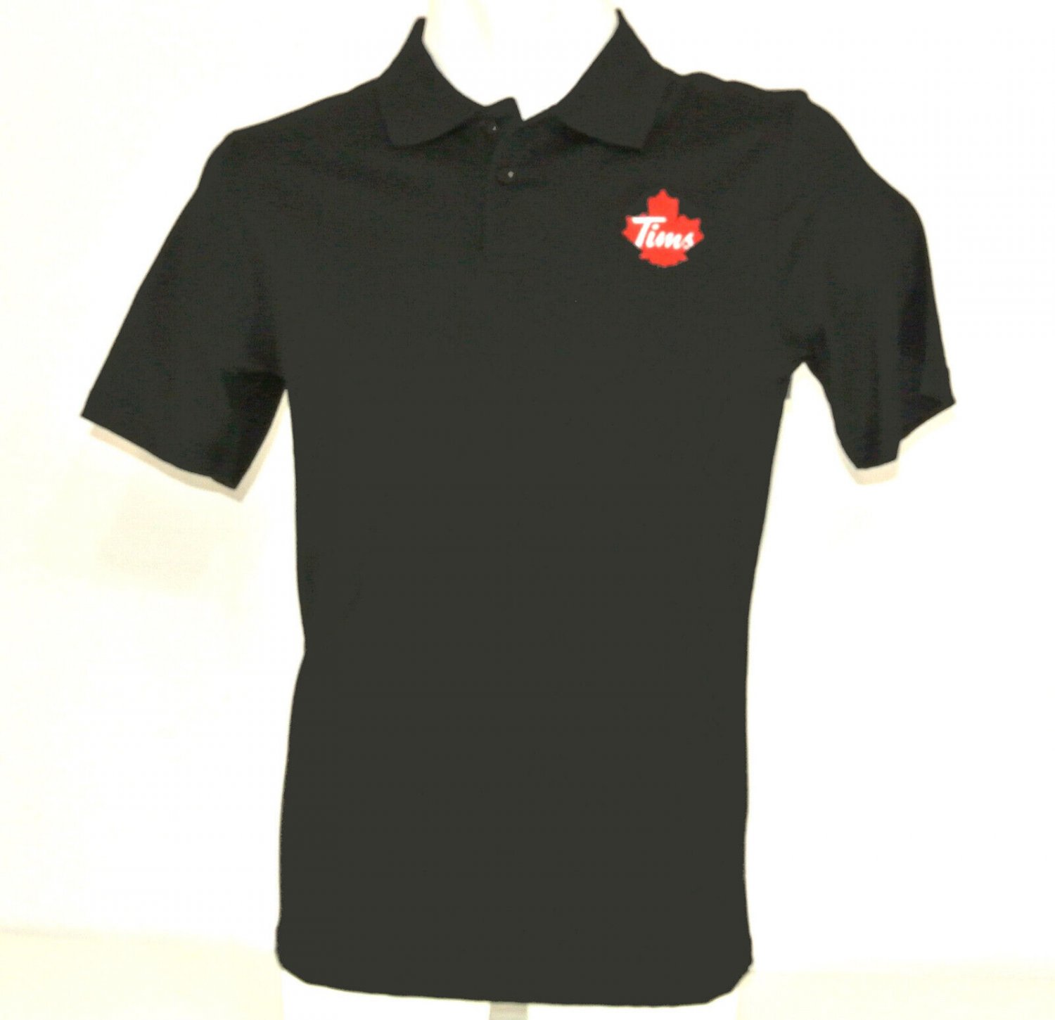 TIM HORTONS Tims Leaf Employee Uniform Polo Shirt Black Size M Medium NEW