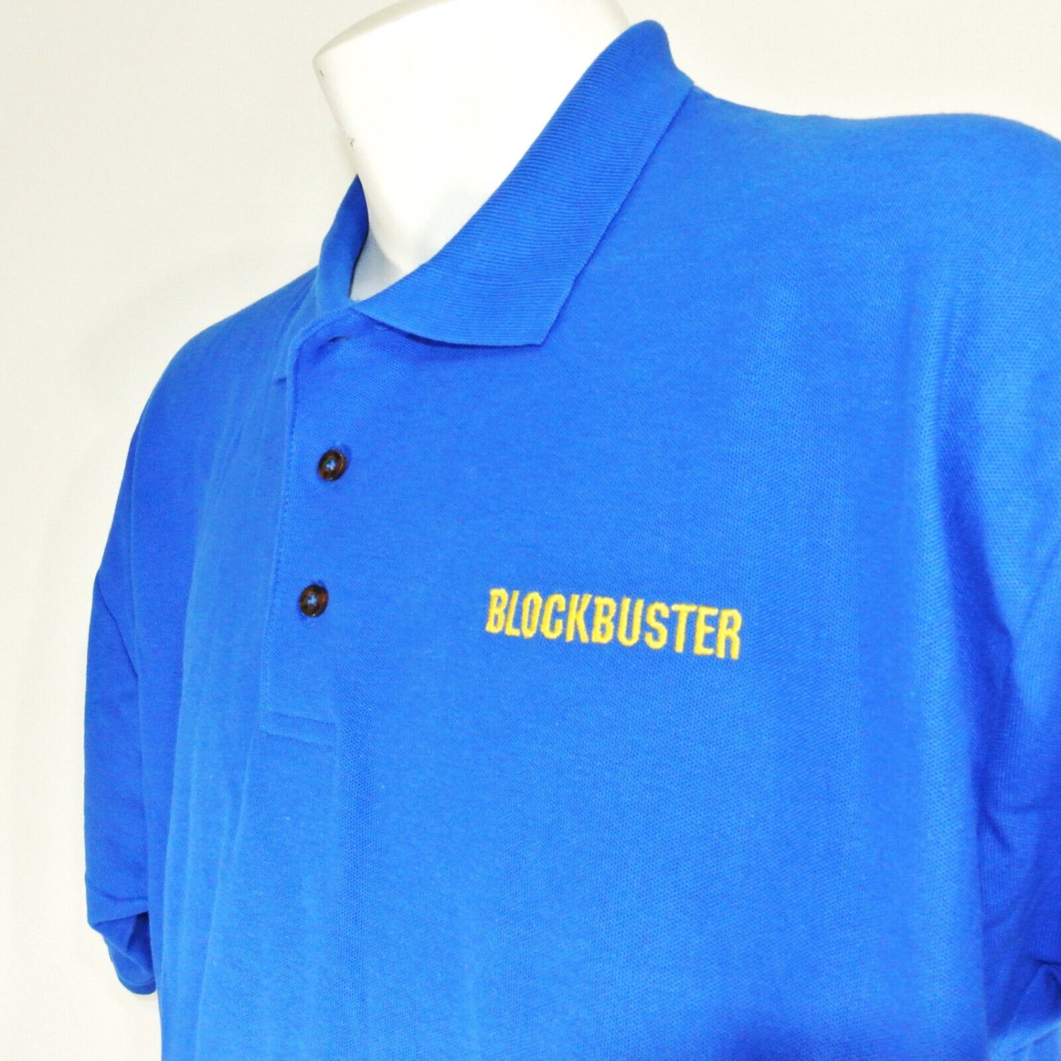 BLOCKBUSTER VIDEO Logo Text Employee Uniform Polo Shirt Blue Size XL NEW