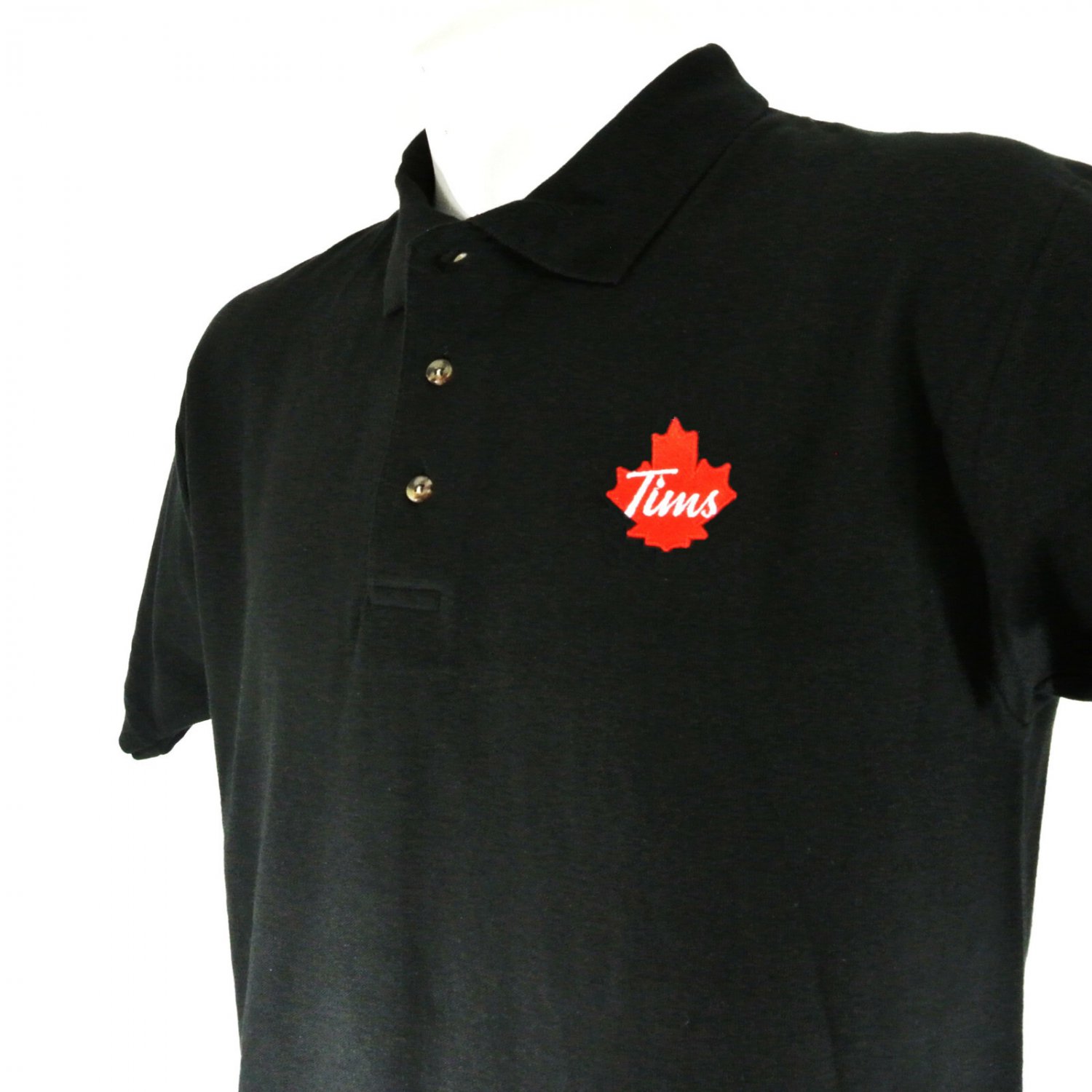 TIM HORTONS Leaf Logo Employee Uniform Polo Shirt Black Size L Large NEW