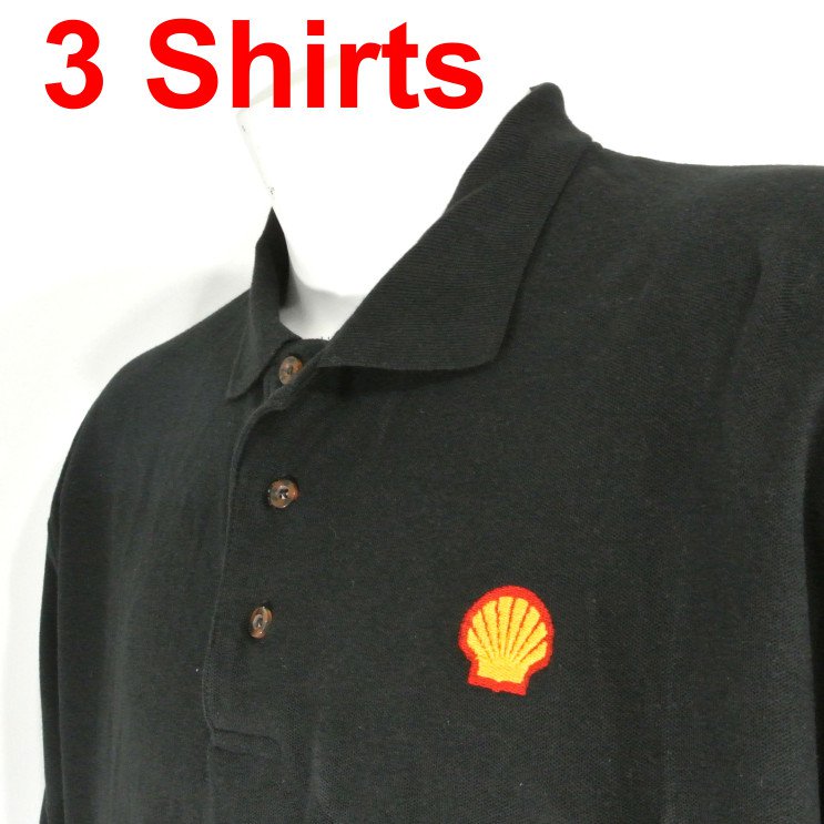 SHELL Gas Station Oil Employee Uniform Polo Shirt Black Size XL (Lot of 3)