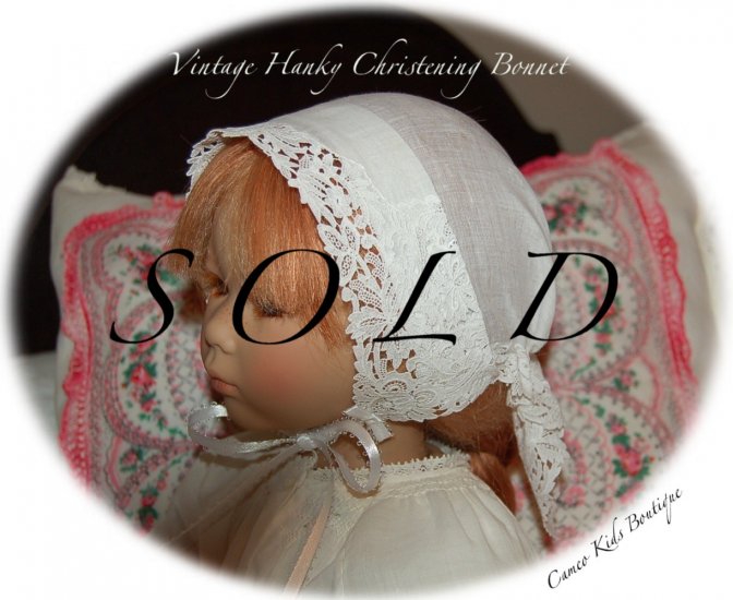 Vintage - Christening - Hanky Bonnet - Poem Gift - Hankie ...