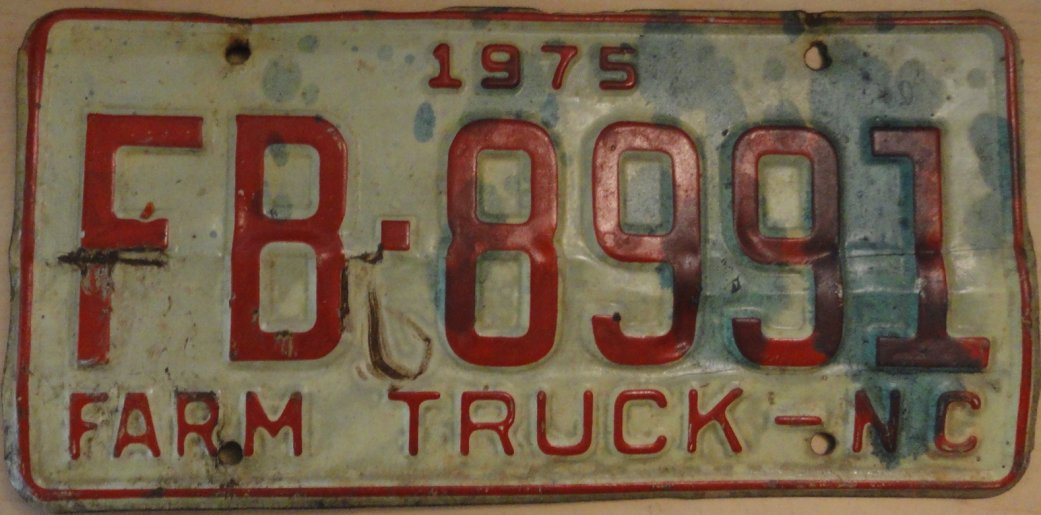 1975 North Carolina farm truck license plate FB 8991