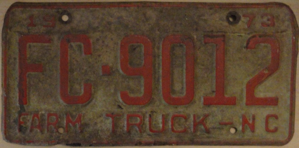 1973 North Carolina farm truck license plate FC 9012