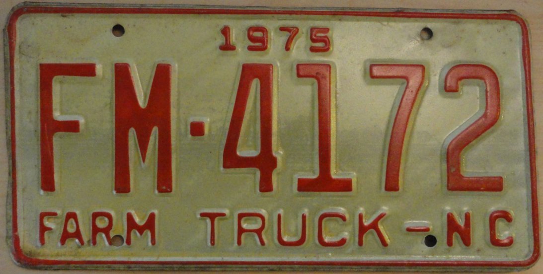 NOS 1975 North Carolina farm truck license plate FM 4172 new old stock
