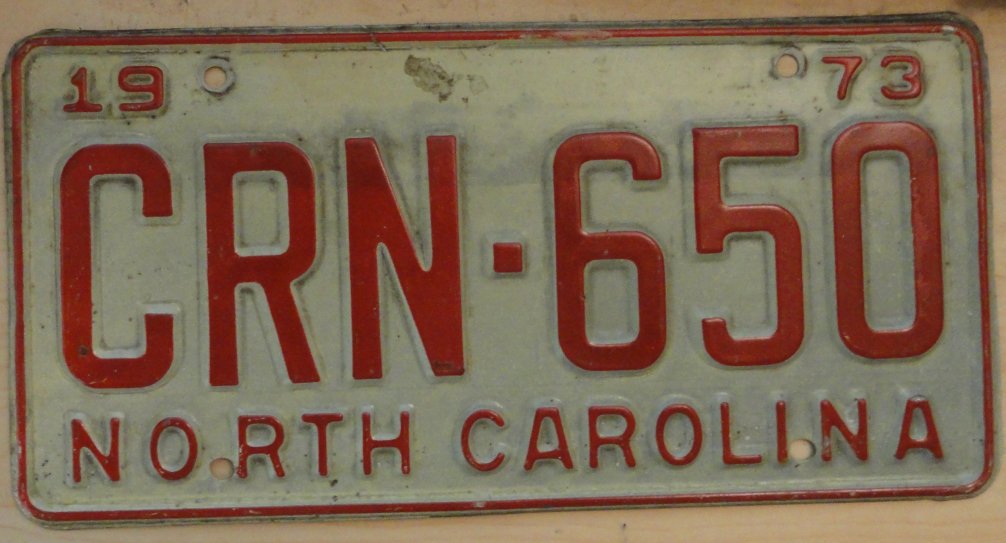 1973 North Carolina license plate CRN 650