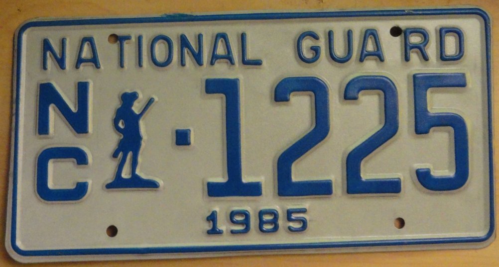 NOS 1985 North Carolina National Guard license plate 1225 new old st