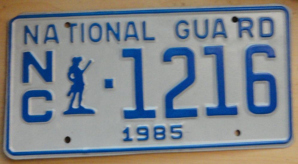 NOS 1985 North Carolina National Guard license plate 1216 new old st