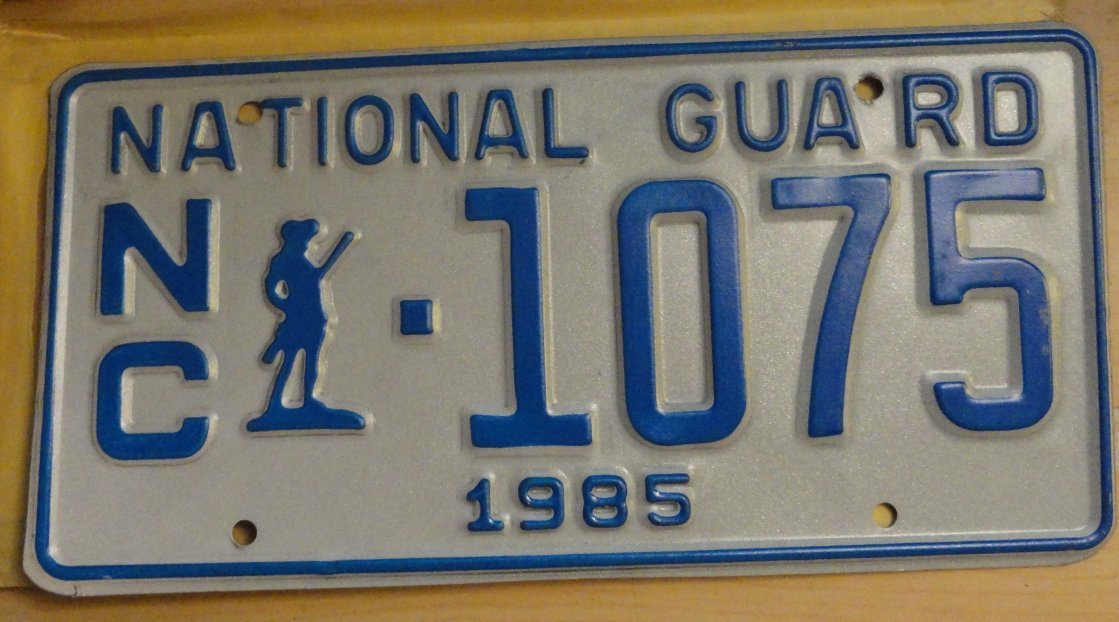 NOS 1985 North Carolina National Guard license plate 1075 new old st