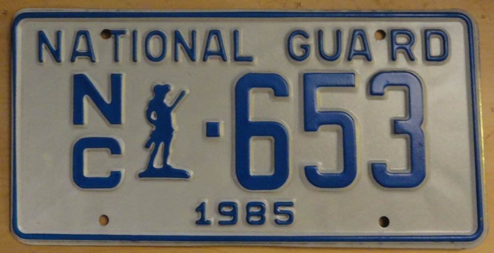 NOS 1985 North Carolina National Guard license plate 653 new old sto