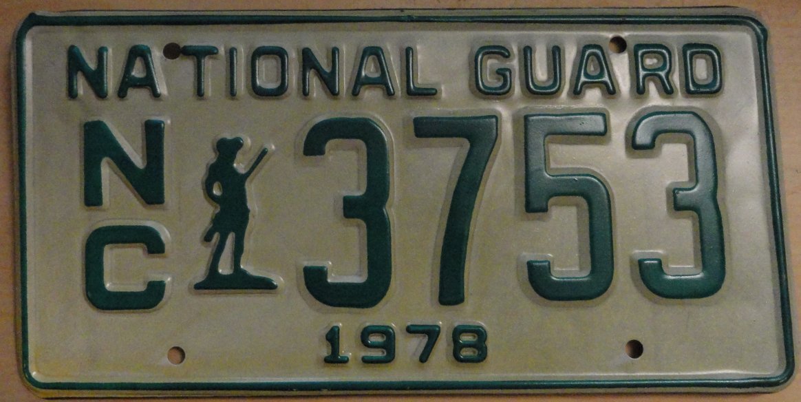 NOS 1978 North Carolina National Guard license plate 3753 new old st