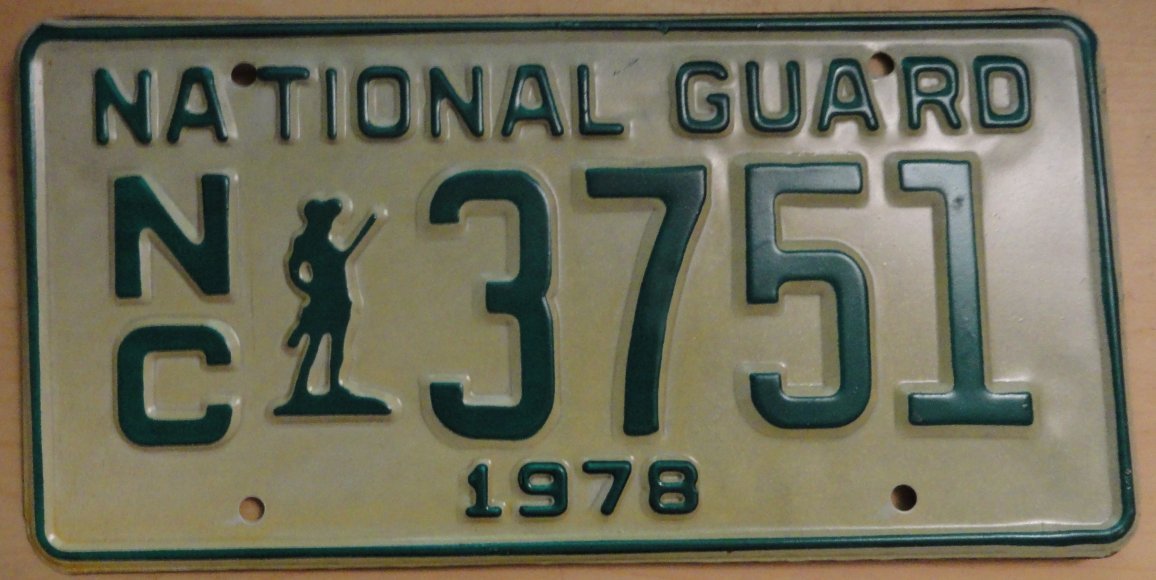 NOS 1978 North Carolina National Guard license plate 3751 new old st