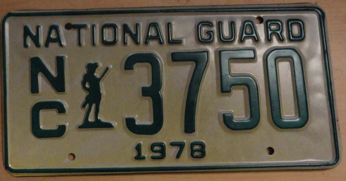 NOS 1978 North Carolina National Guard license plate 3750 new old st