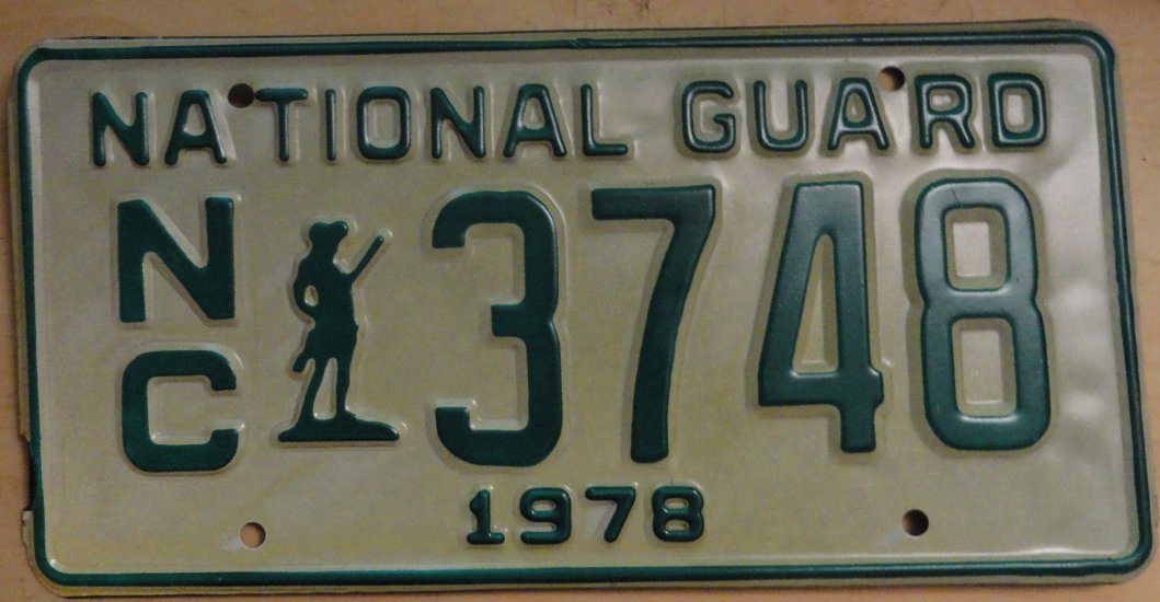 NOS 1978 North Carolina National Guard license plate 3748 new old st