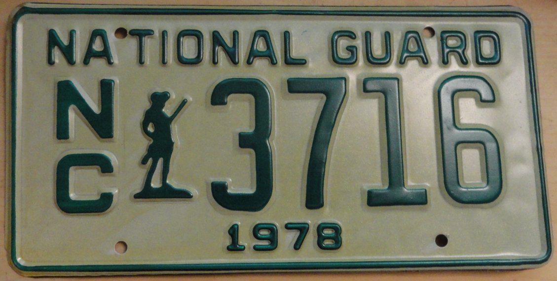NOS 1978 North Carolina National Guard license plate 3716 new old st