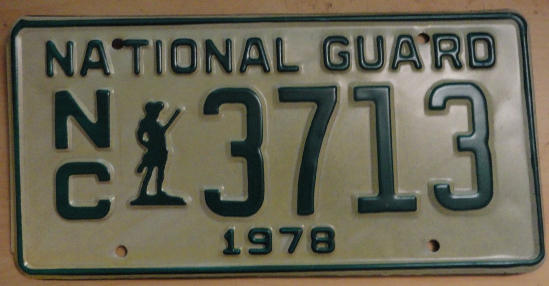 NOS 1978 North Carolina National Guard license plate 3713 new old st