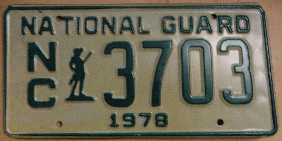 NOS 1978 North Carolina National Guard license plate 3703 new old st