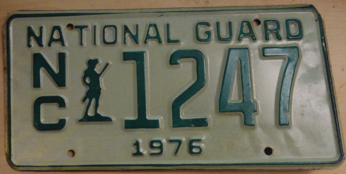 NOS 1976 North Carolina National Guard license plate 1247 new old st