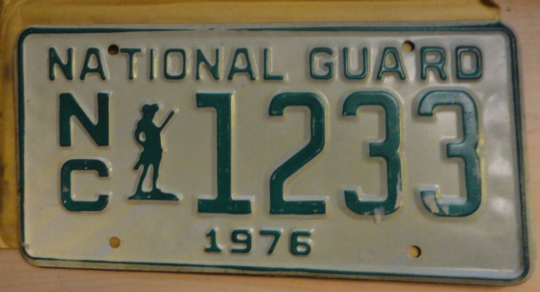 NOS 1976 North Carolina National Guard license plate 1233 new old st