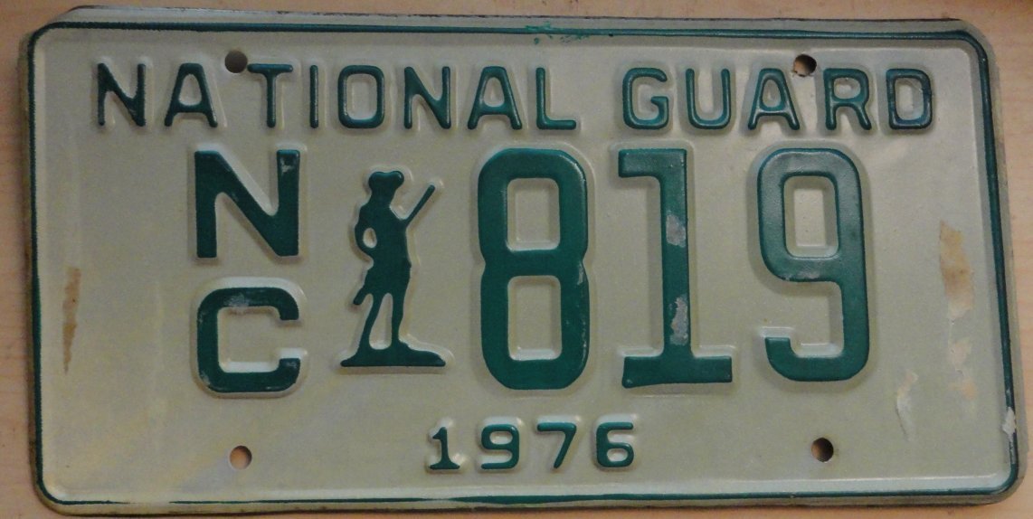NOS 1976 North Carolina National Guard license plate 819 new old sto