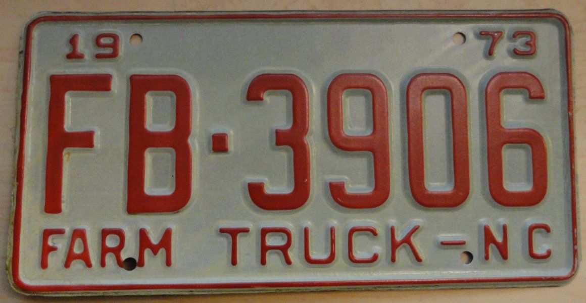NOS 1973 North Carolina farm truck license plate FB 3906