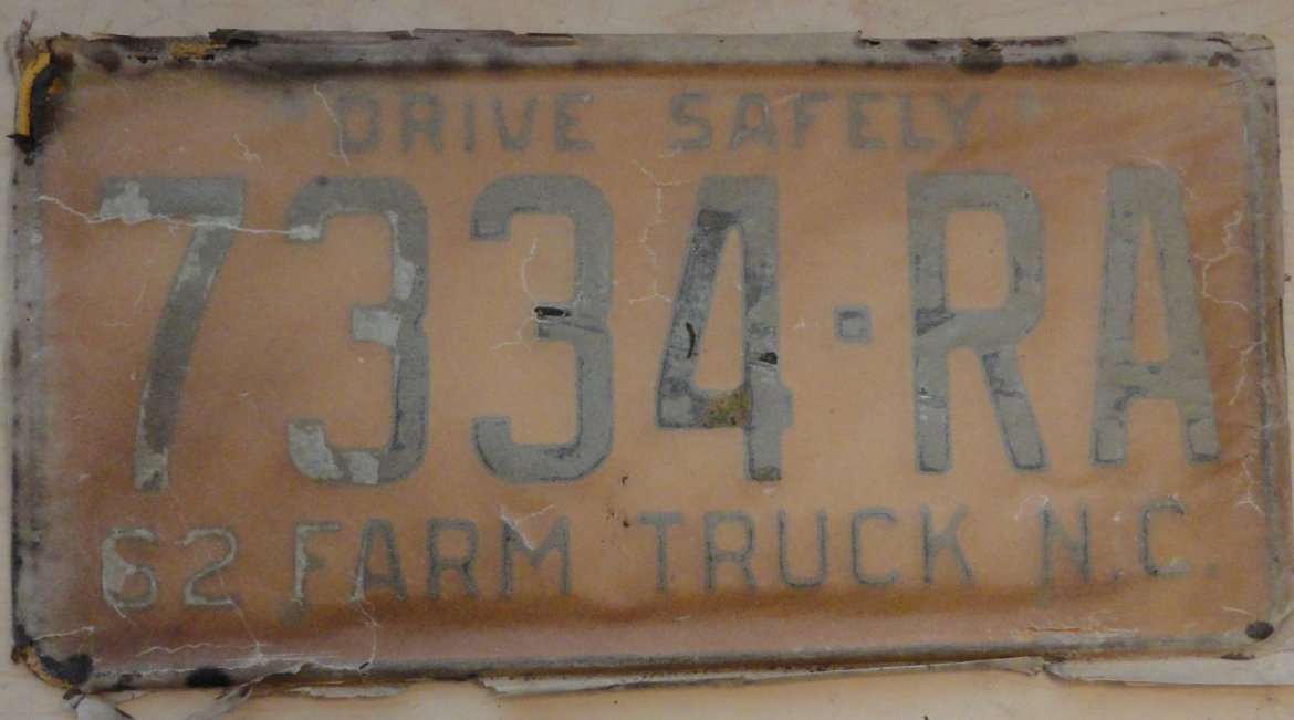 NOS 1962 North Carolina farm truck license plate 7334 RA new old stock